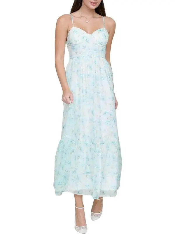 BLU PEPPER Floral Print Chiffon Maxi Dress - Mint Multi
