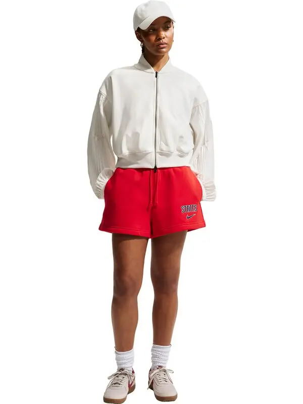 Nike Usmnt Phoenix Fleece Soccer High-waisted Shorts - Red