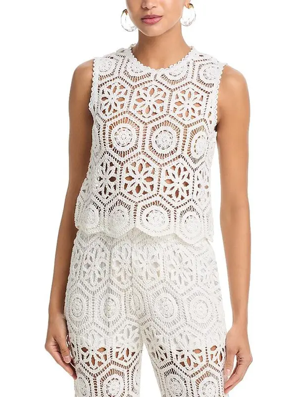 Aqua Crochet Tank Top - White