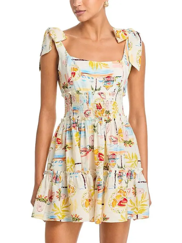 Aqua Smocked Tie Tank Dress - Yellow Multi