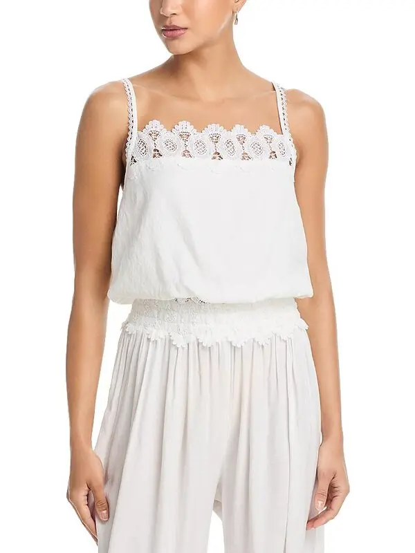 Aqua Crochet Trim Tank Top - White