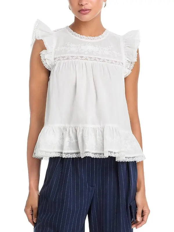 Aqua Embroidered Cotton Top - White