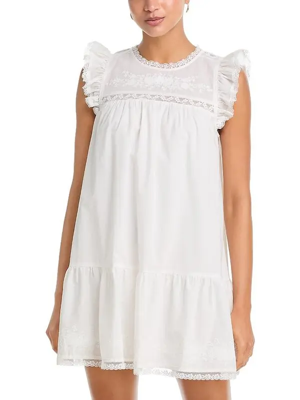 Aqua Embroidered Mini Dress - White