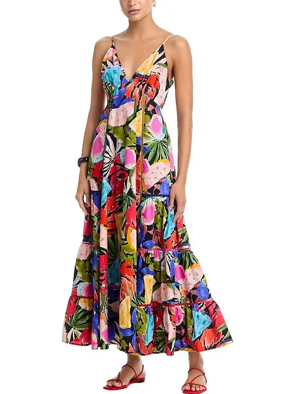 Aqua Floral Ric Rac Maxi Dress - Black Multi