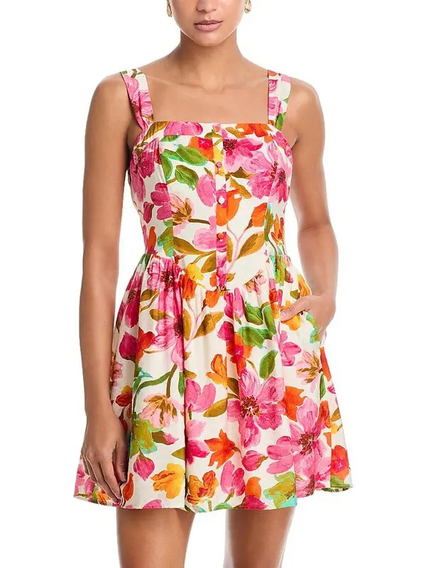 Aqua Floral Drop Waist Mini Dress - Pink Multi