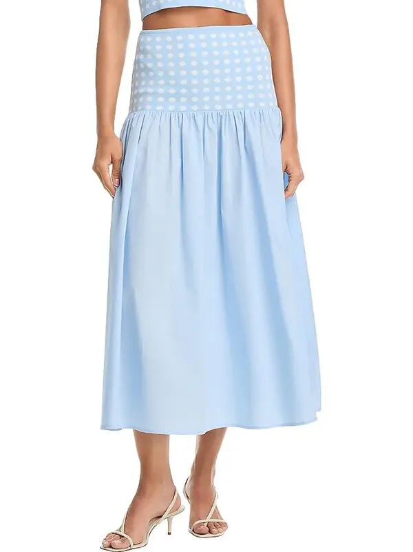 Aqua Polka Dot Midi Skirt - Sky Blue/white