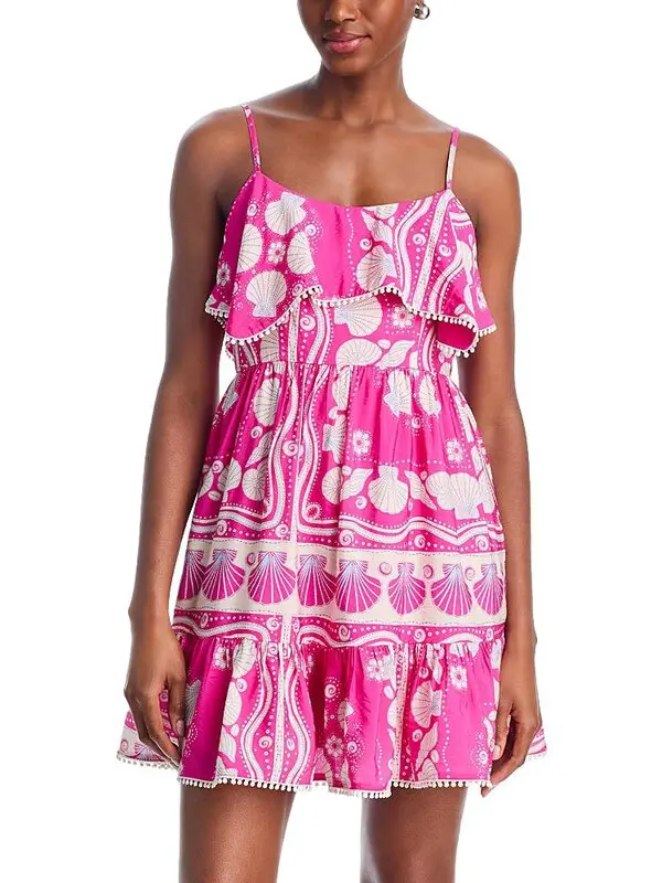 Aqua Ruffle Mini Dress - Hot Pink Multi