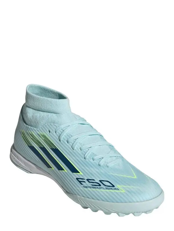 Adidas F50 Sparkfusion League Mid Cut Turf Soccer Shoes - Almost Blue / Dusky Petrol / Hi-res Yellow