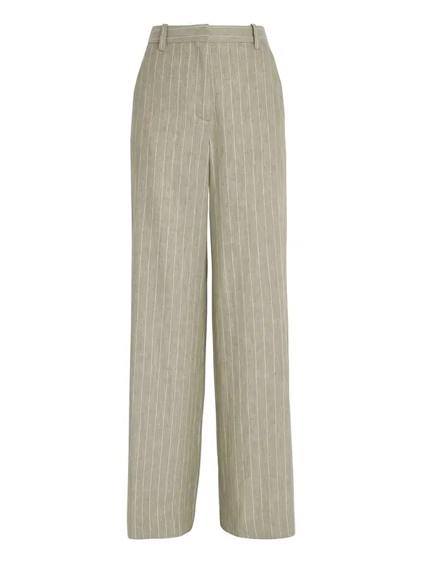 Maje Linen-cotton Blend Pinstriped Trousers - Brown