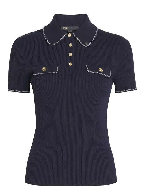 Maje Ribbed Polo Shirt - Blue