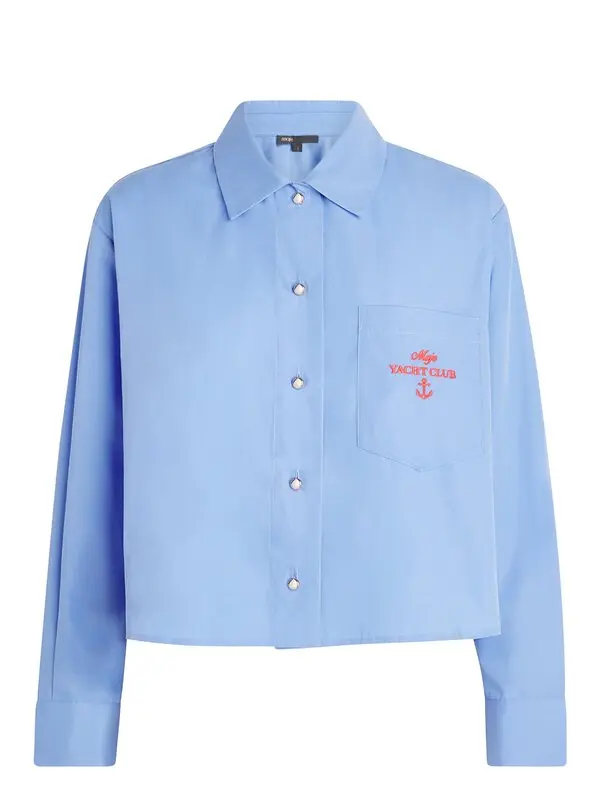 Maje Embroidered Pleated Shirt - Blue
