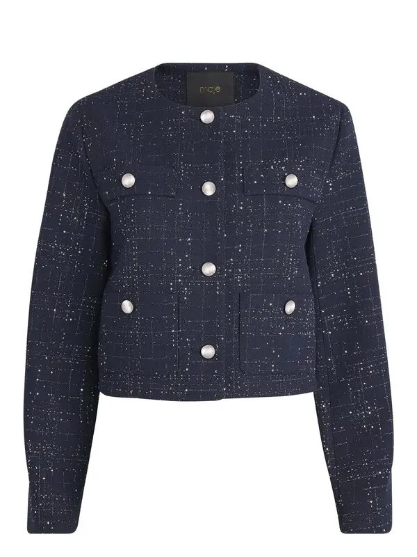 Maje Sequinned Tweed Cropped Jacket - Blue