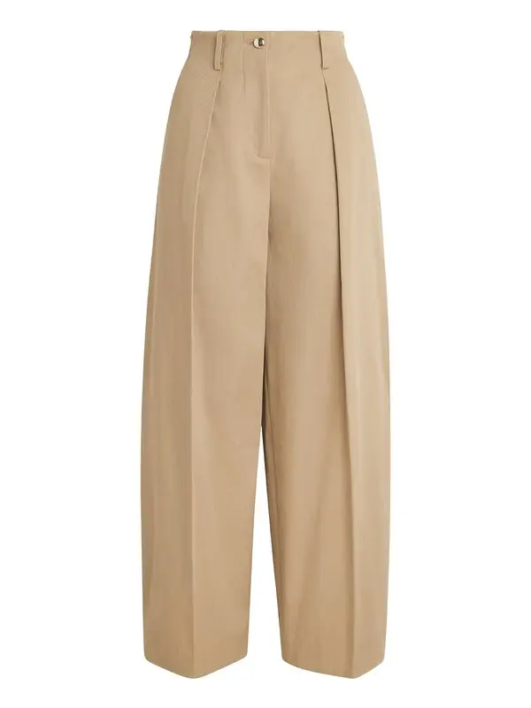 Maje Cotton Pleated Wide-leg Trousers - Beige