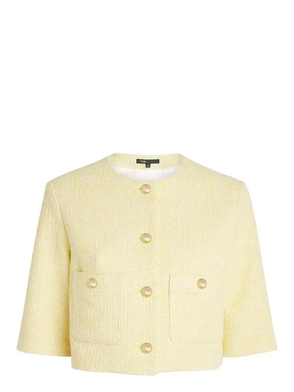 Maje Tweed Cropped Jacket - Yellow