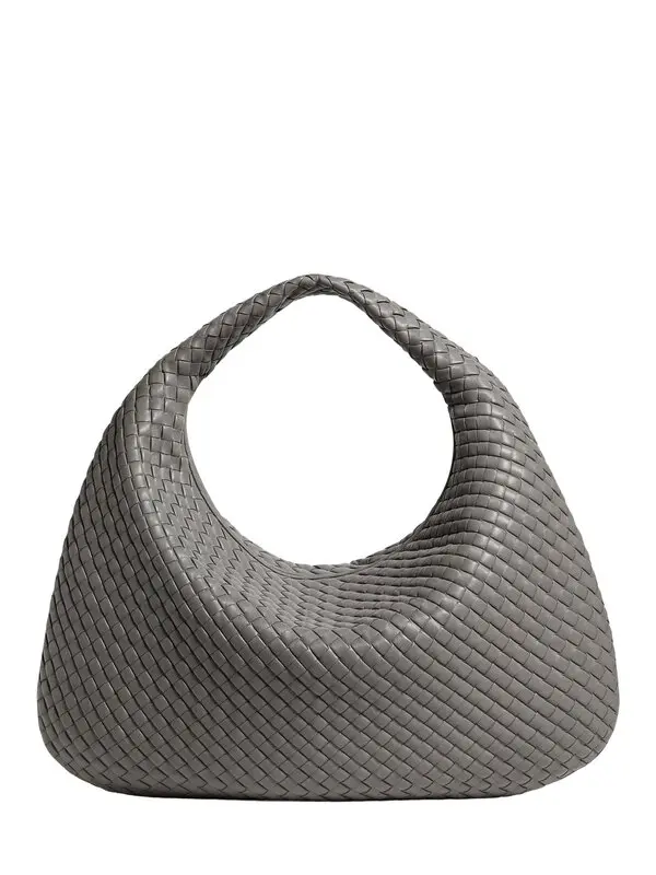 Bottega Veneta Maxi Intrecciato Leather Veneta Shoulder Bag - Grey