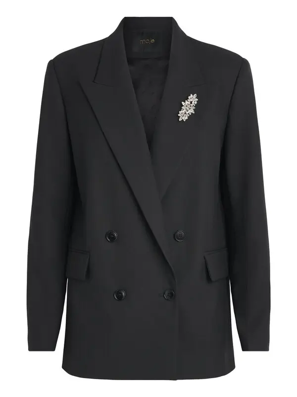 Maje Double-breasted Brooch Blazer - Black