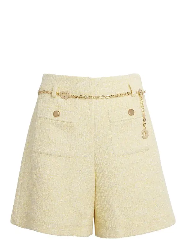 Maje Tweed Belted Shorts - Yellow