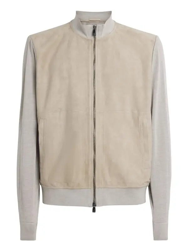Corneliani Stretch-silk Suede-front Bomber Jacket - Grey