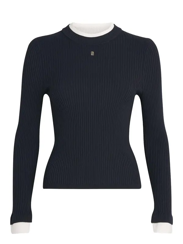 Sandro Ribbed Contrast-trim Logo Sweater - Blue