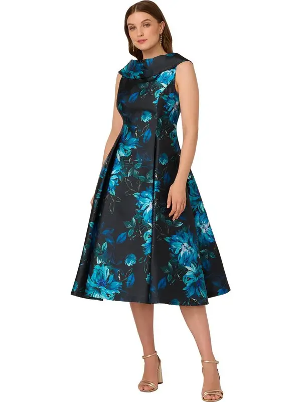 Adrianna Papell Sleeveless Floral Midi Dress - Navy Multi