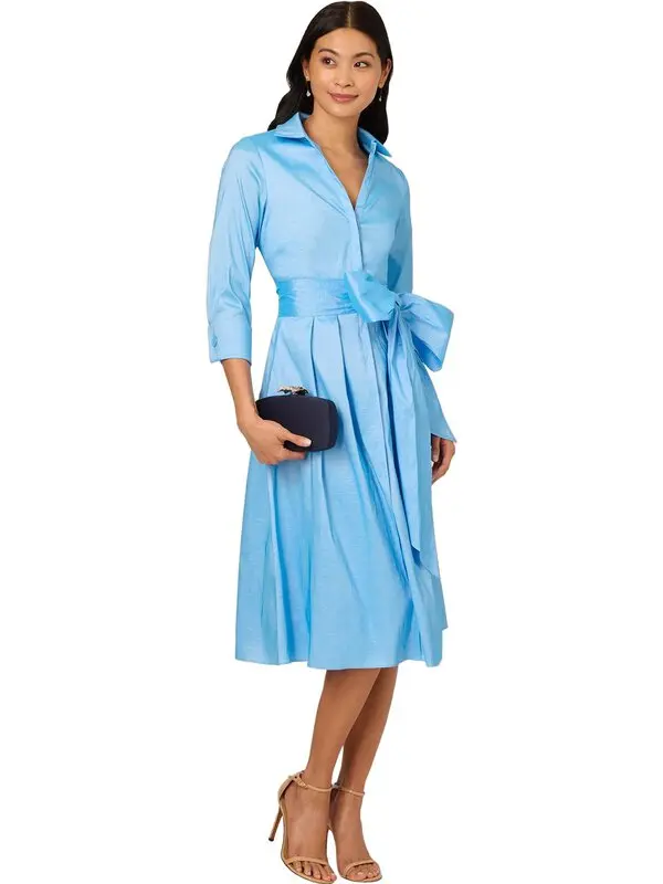 Adrianna Papell Taffeta Midi Shirt Dress - Bluebell