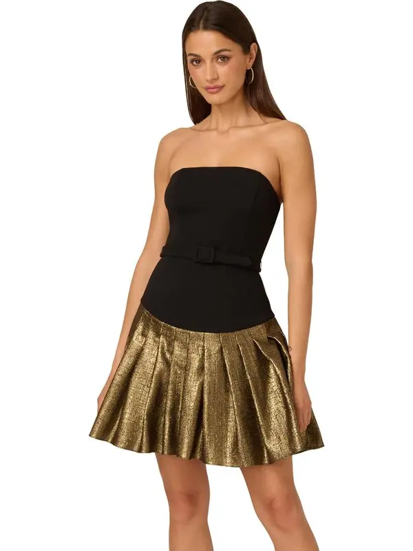 Adrianna Papell Strapless Belted Cocktail Dress - Black/gold