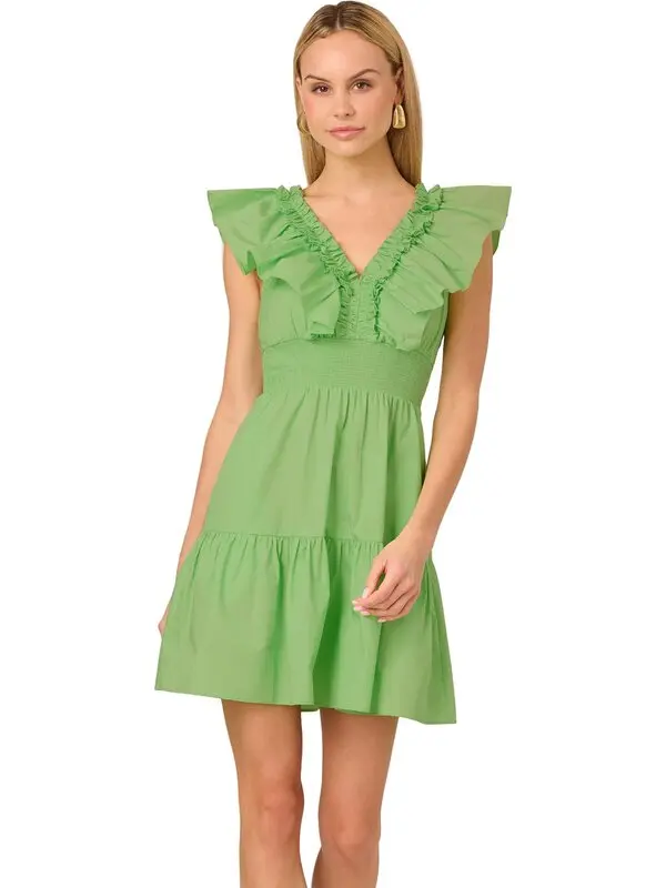 Adrianna Papell Ruffle Collar Flounce Mini Dress - Lime