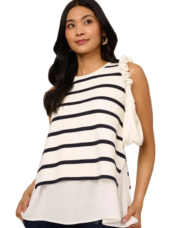 Adrianna Papell Tie Back Twofer Tank - Ivory/navy W/ Ivory