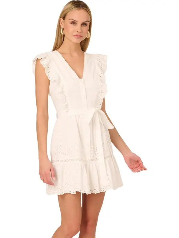 Adrianna Papell Sleeveless Ruffle Eyelet Mini Dress - Ivory