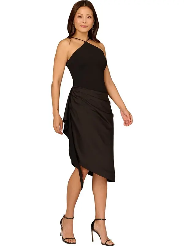 Aidan Mattox Draped Satin Halter Combo Dress - Black