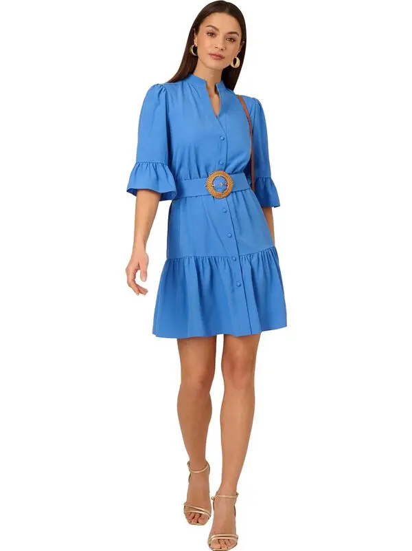 Adrianna Papell Bell Sleeve Shirt Dress - Cool Water