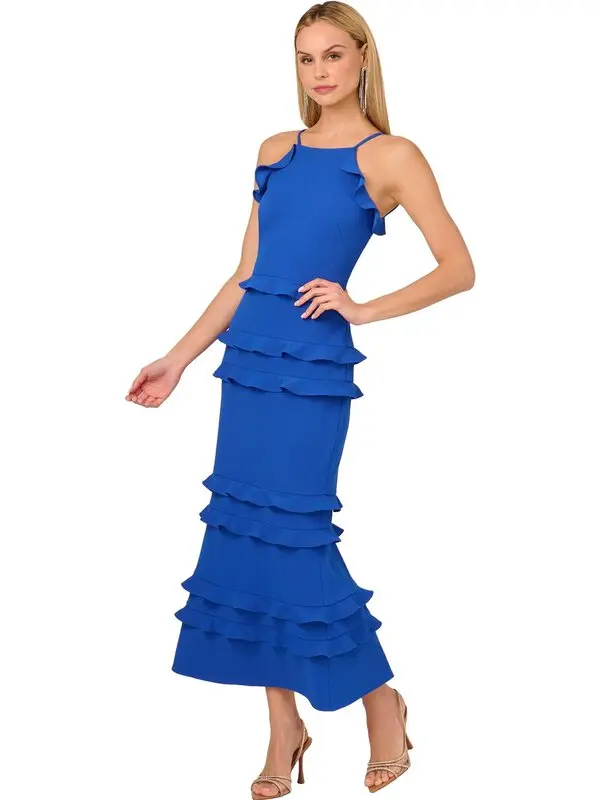 Adrianna Papell Sleeveless Flounce Midi Dress - True Blue