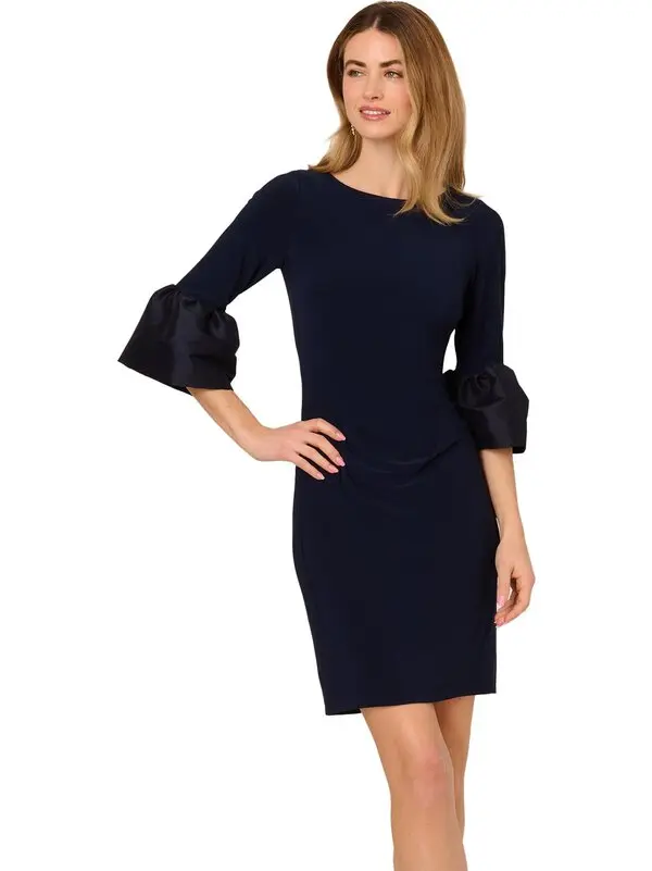 Adrianna Papell Draped Jersey Sheath Dress With Bell Cuffs - Midnight