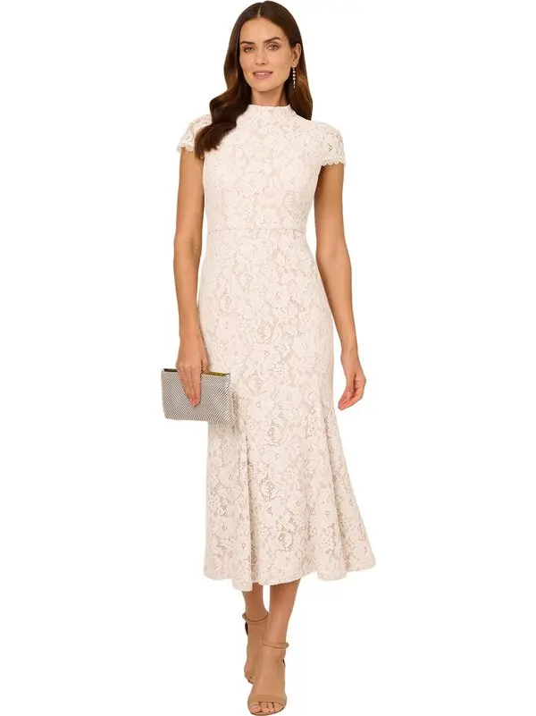 Adrianna Papell Lace Mermaid Midi Dress - Ivory/nude
