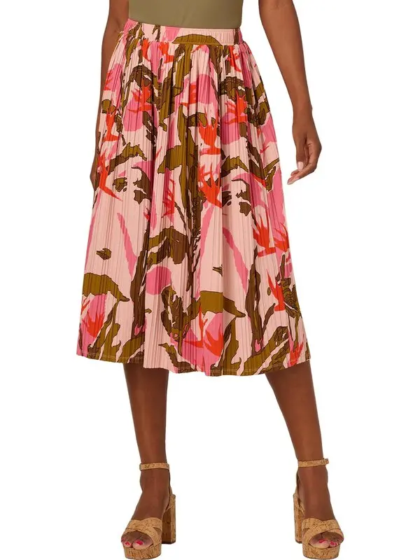 Adrianna Papell Printed A-line Midi Skirt - Pale Mauve Botanic Flora