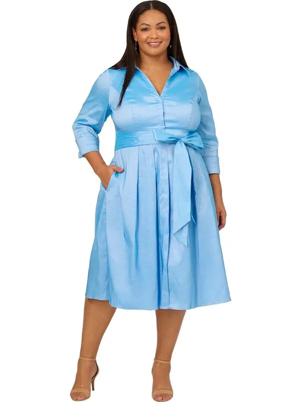 Adrianna Papell Taffeta Midi Shirt Dress - Bluebell