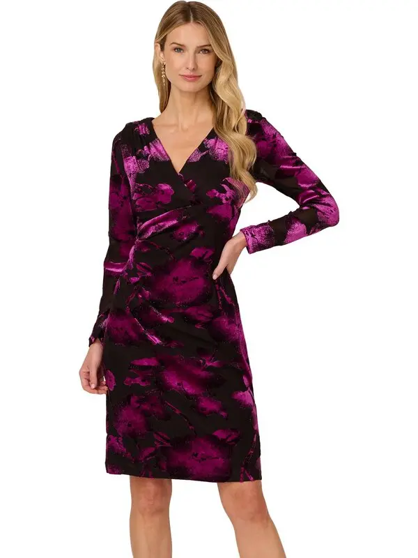 Adrianna Papell Floral Burnout Sheath Dress - Black/violet
