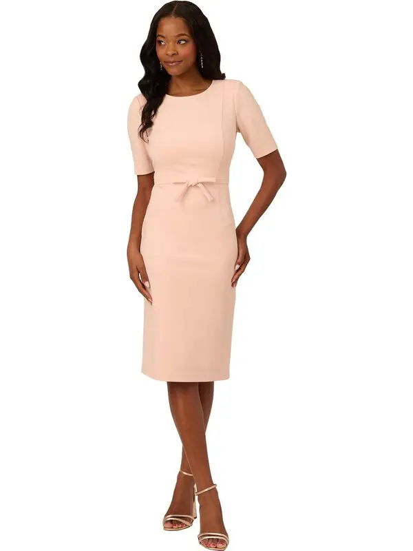 Adrianna Papell Short Sleeve Bow Waist Sheath Dress - Blush