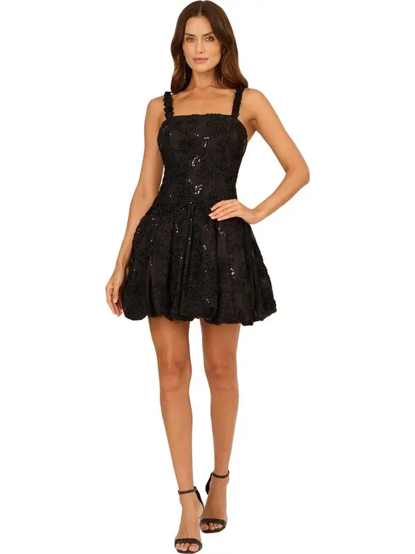 Adrianna Papell Sleeveless Sequin Soutache Bubble Cocktail Dress - Black