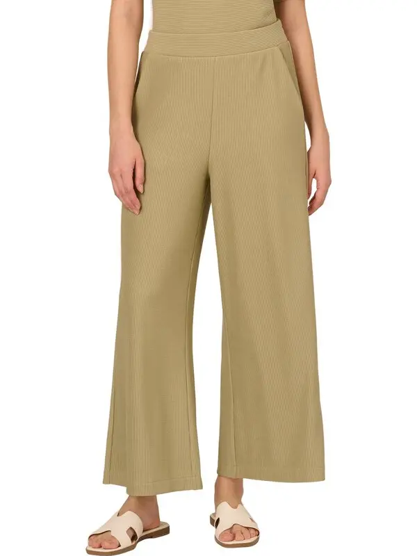 Adrianna Papell Wide Leg Rib Knit Pants - Dusty Sage Green
