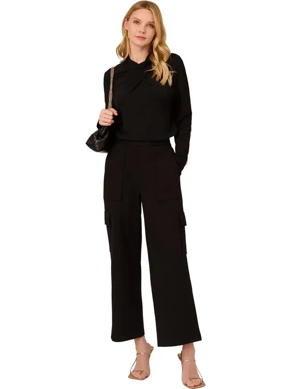 Adrianna Papell Ponte Knit Wide Leg Cargo Pant - Black