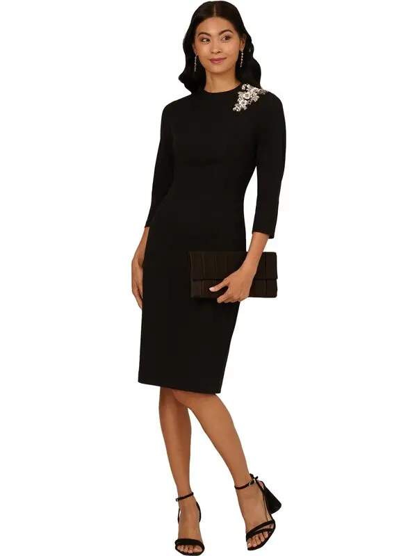 Adrianna Papell Floral Applique Sheath Dress - Black