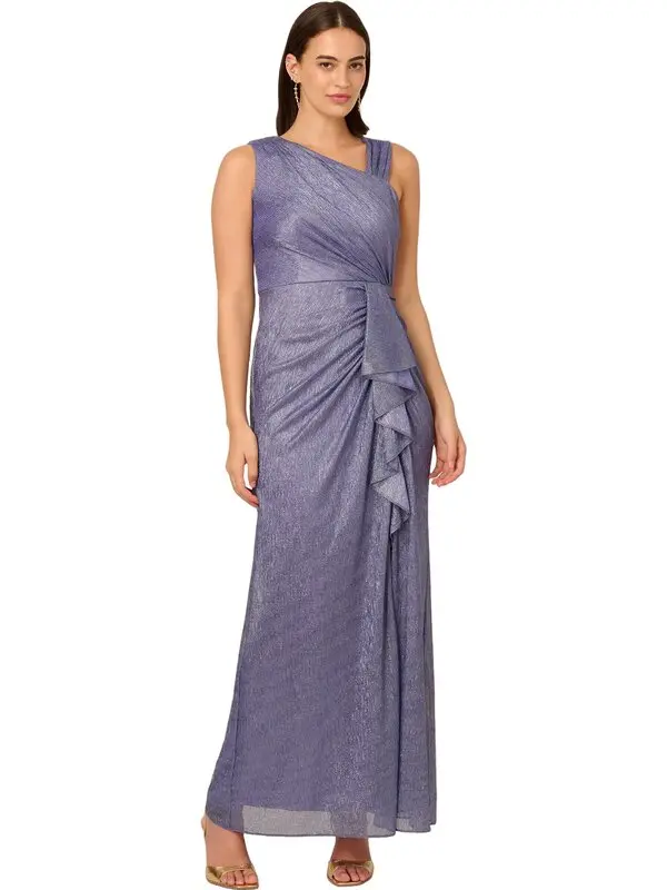 Adrianna Papell Draped Metallic Foil Long Dress - Peri Cruise
