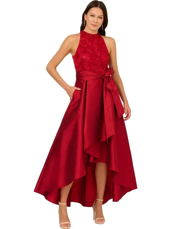 Adrianna Papell Sleeveless Beaded Taffeta High-low Gown - Red