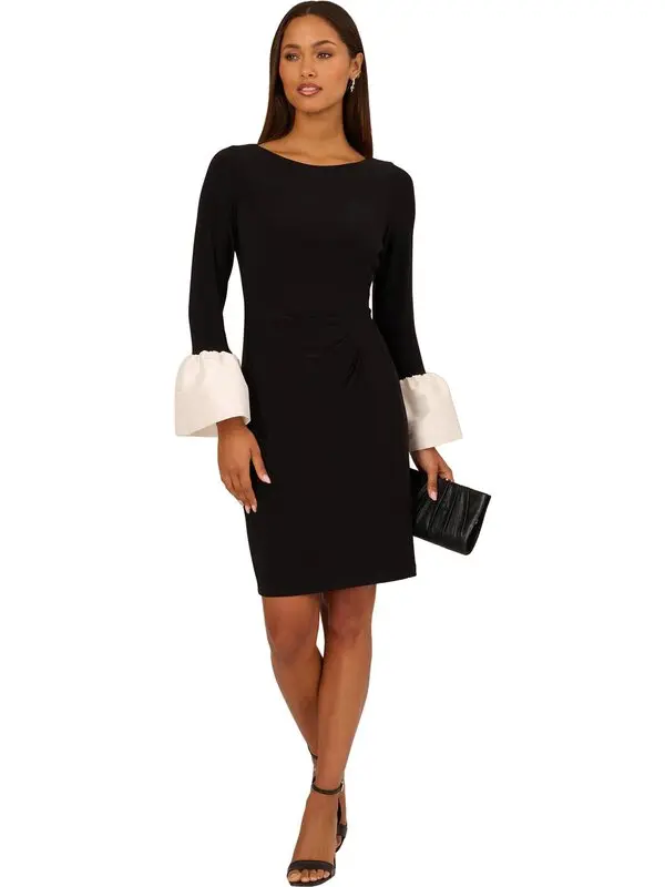 Adrianna Papell Bell Sleeve Jersey Sheath Dress - Black