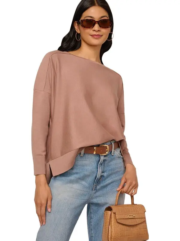 Adrianna Papell Long Sleeve Pullover Sweater Top - Cocoa