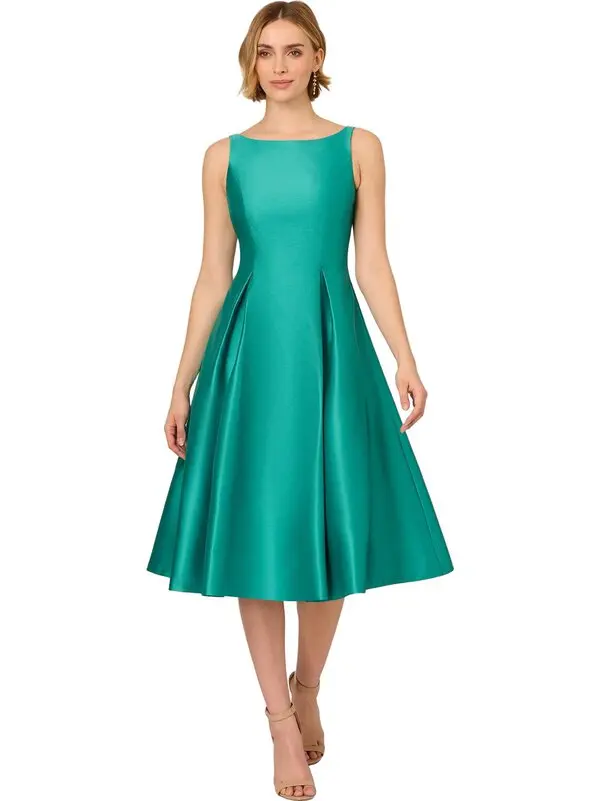 Adrianna Papell Sleeveless Fit And Flare Midi Dress With V-back - Botanic Green