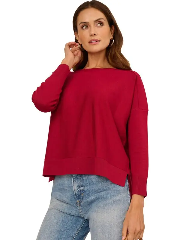 Adrianna Papell Long Sleeve Drop Shoulder Pullover Sweater - Cranberry