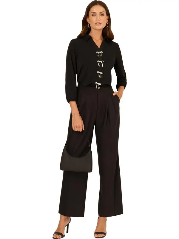 Adrianna Papell Wide Leg Pleated Trousers - Black