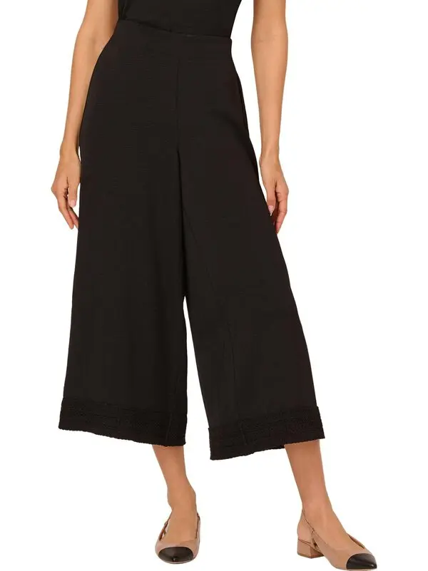 Adrianna Papell Soutache Trim Cropped Wide Leg Pant - Black